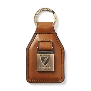 ASPINAL OF LONDON Shield & Plaque Keyring In Navy Pebble - Brown
