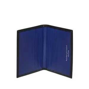 ASPINAL OF LONDON Double Fold Credit Card Holder In Smooth & Ruby Red - Black/blue