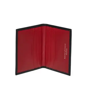 ASPINAL OF LONDON Double Fold Credit Card Holder In Tobacco Pebble - Black/red