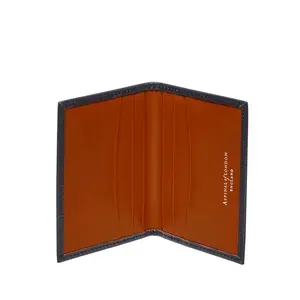 ASPINAL OF LONDON Double Fold Credit Card Holder In Pebble - Navy/orange