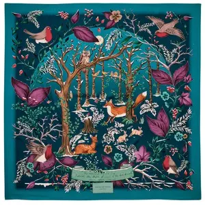 ASPINAL OF LONDON Woodland Silk Scarf In Peacock Pure Silk - Blue