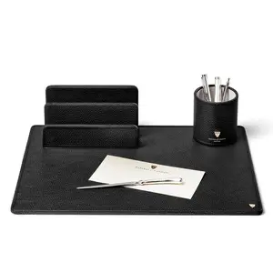 ASPINAL OF LONDON Desk Pad In Merlot Pebble - Black