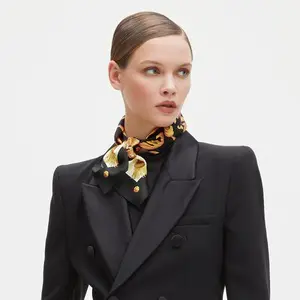 ASPINAL OF LONDON Signature Shield Silk Neck Bow Scarf - Black