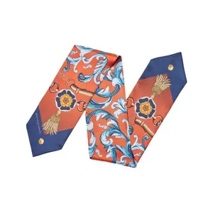ASPINAL OF LONDON Signature Shield Silk Neck Bow Scarf In Blue