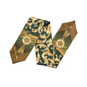 ASPINAL OF LONDON Signature Shield Silk Neck Bow Scarf In Neutral Silk Twill - Green