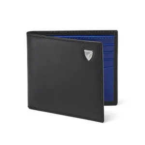 ASPINAL OF LONDON 8 Card Billfold Wallet In Saffiano & Smooth - Black/blue