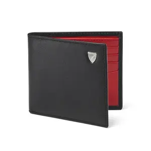ASPINAL OF LONDON 8 Card Billfold Wallet In Saffiano & Smooth - Black/red