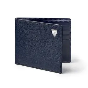 ASPINAL OF LONDON 8 Card Billfold Wallet In Saffiano & Smooth - Blue