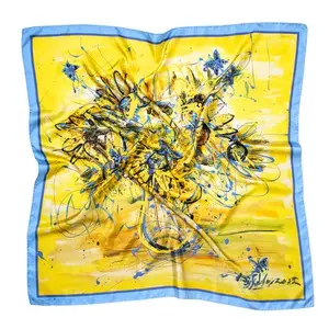 ASPINAL OF LONDON Sunflower & Butterflies Silk Scarf In Yellow & Blue Pure Silk - Yellow/blue