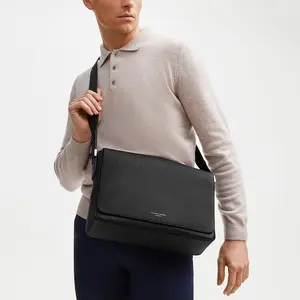 ASPINAL OF LONDON Reporter Messenger Bag In Chestnut Tan Saffiano - Black