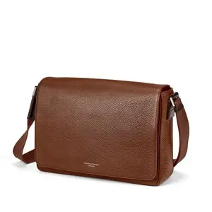 ASPINAL OF LONDON Reporter Messenger In Pebble Leather - Brown