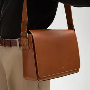 ASPINAL OF LONDON Reporter Messenger Bag In Chestnut Tan Saffiano