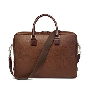ASPINAL OF LONDON Mount Street Leather Laptop Briefcase In Chocolate Pebble Brown