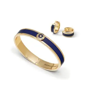 ASPINAL OF LONDON Enamel Huggie Earrings & Bangle Set In 18ct Gold Plated - Navy