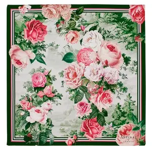 ASPINAL OF LONDON Roses Of The Orient Silk Scarf In Pink & Green Pure Silk Pink/green