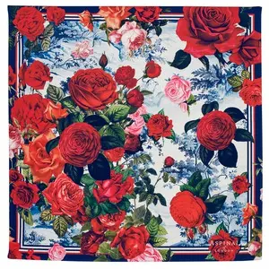 ASPINAL OF LONDON Roses Of The Orient Silk Scarf In Pink & Green Pure Silk Red/navy