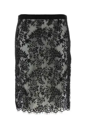 Saint Laurent Saint Laurent Lace Midi Skirt - Black