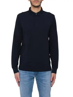 Armani Exchange Logo Embroidered Long Sleeved Polo Shirt - Blue