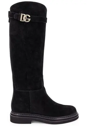Dolce & Gabbana Dolce & Gabbana Logo Plaque Knee High Boots - Black