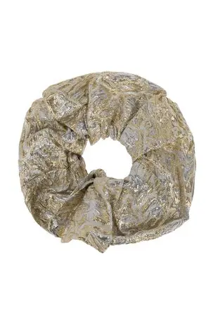 GANNI Ganni Logo Patch Metallic Scrunchie - Silver
