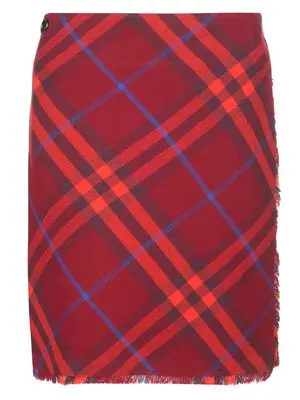 Burberry Burberry Plaid Wool Wrap Skirt - Red