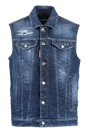 Dsquared2 Dsquared2 Denim Vest With Logo Patch - Blue