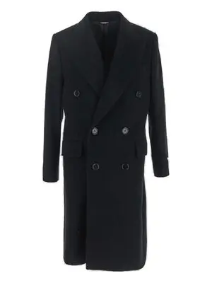 Dolce & Gabbana Dolce & Gabbana Logo Patch Double-Breasted Coat - Black