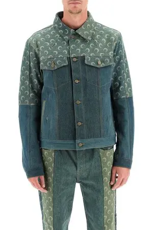 MARINE SERRE Marine Serre Logo Patchwork Denim Jacket - Blue