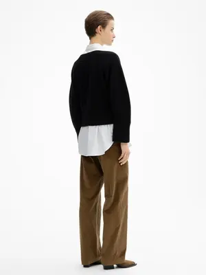 HOUSE OF DAGMAR Curved Merino Wool Knit Sweater