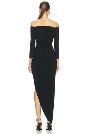 Norma Kamali Off Shoulder Sweetheart Side Drape Gown