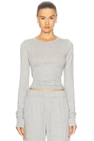 Eterne Fitted Crewneck Long Sleeve Top - Heather Grey