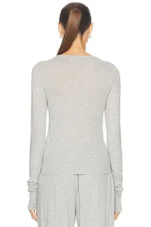 Eterne Fitted Crewneck Long Sleeve Top - Heather Grey