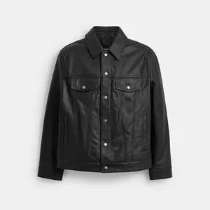 Coach Regenerative Leather Trucker Jacket In Black - 50% Off