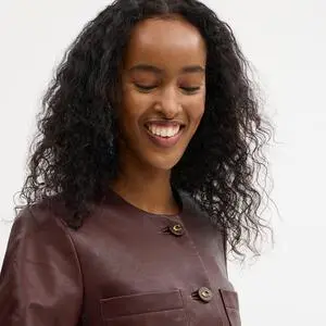 COACH Collarless Leather Jacket - Burgundy