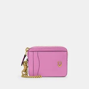 COACH Essential Chain Card Case Brass/fuschia