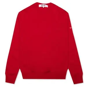 Play Comme Des Garcon Small Heart On Sleeve V-neck Sweater - Red