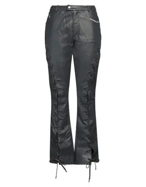 JORDAN Calfskin Flared Pants With Lace-up Detail - Grey