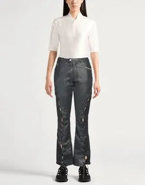 JORDAN Calfskin Flared Pants With Lace-up Detail - Grey