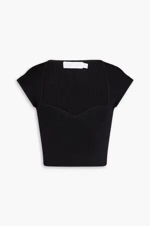 Simkhai Abia Cropped Ribbed-knit Top - Black