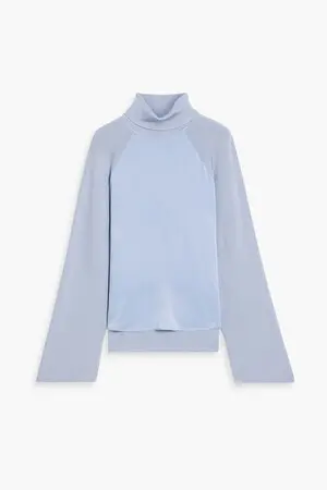 Simkhai Mateo Satin-paneled Knitted Turtleneck Sweater - Light Blue