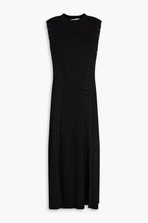 Simkhai Lorena Lace-up Ribbed-knit Midi Dress