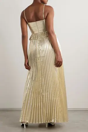 SELF-PORTRAIT Pintucked Plissé-lamé Gown