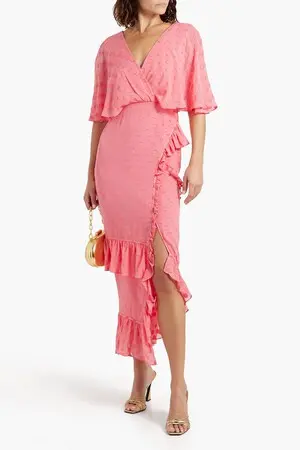 Saloni Rose Wrap-effect Fil Coupé Maxi Dress - Bubblegum