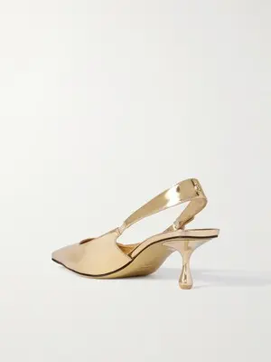 JIMMY CHOO Amel 50 Logo-embellished Metallic Leather Slingback Pumps - Gold