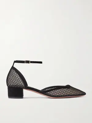 AQUAZZURA Asha 35 Suede-trimmed Mesh Pumps - Black