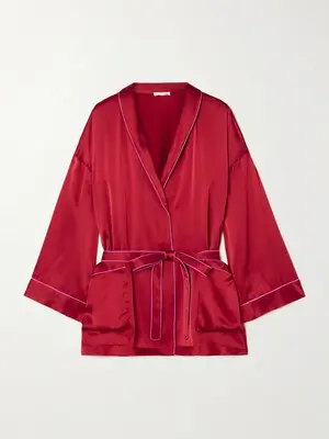 Skin Joy Piped Silk-satin Robe - Red