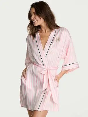 Victoria's Secret Signature Satin Short Piped Robe - Print