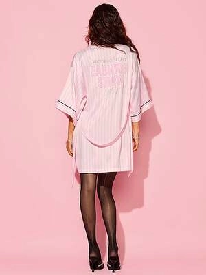 Victoria's Secret Signature Satin Short Piped Robe Print