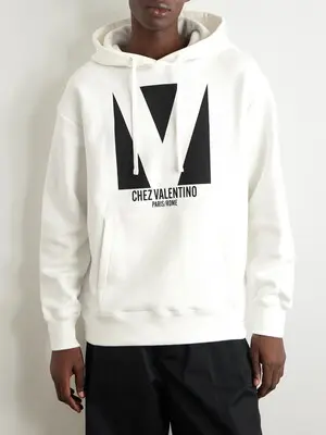 Valentino Garavani Logo-print Cotton-jersey Hoodie - Neutrals