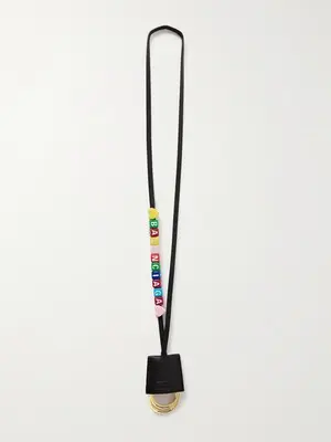 Balenciaga Rodeo Cloche Clé Leather Beaded Keychain Lanyard - Black